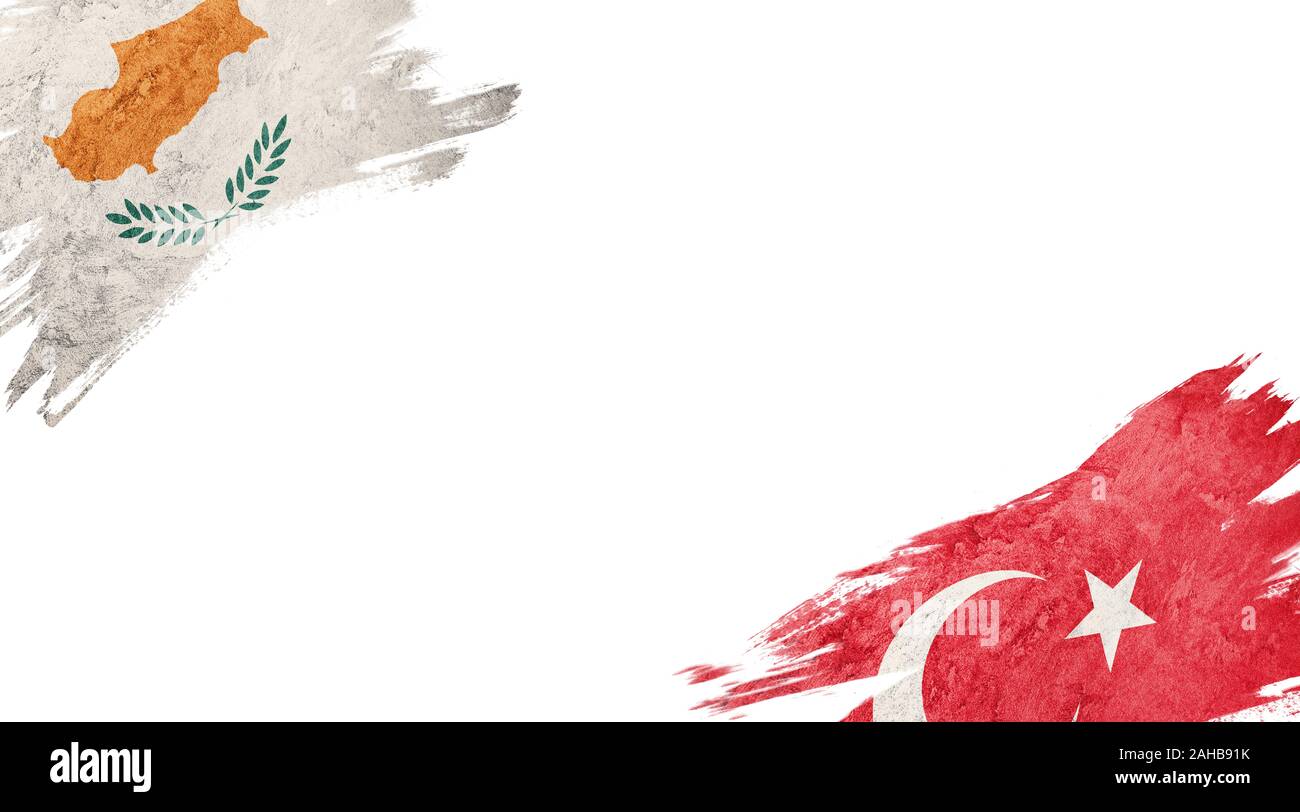 Flags of Cyprus and Turkey on White Background Stock Photo - Alamy