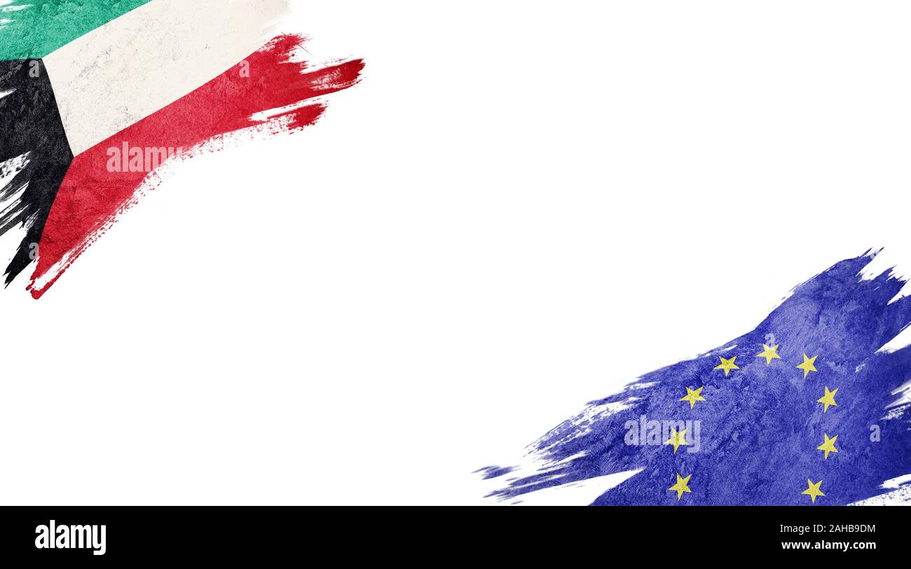 Flags of Kuwait and Europe Union on White Background Stock Photo - Alamy