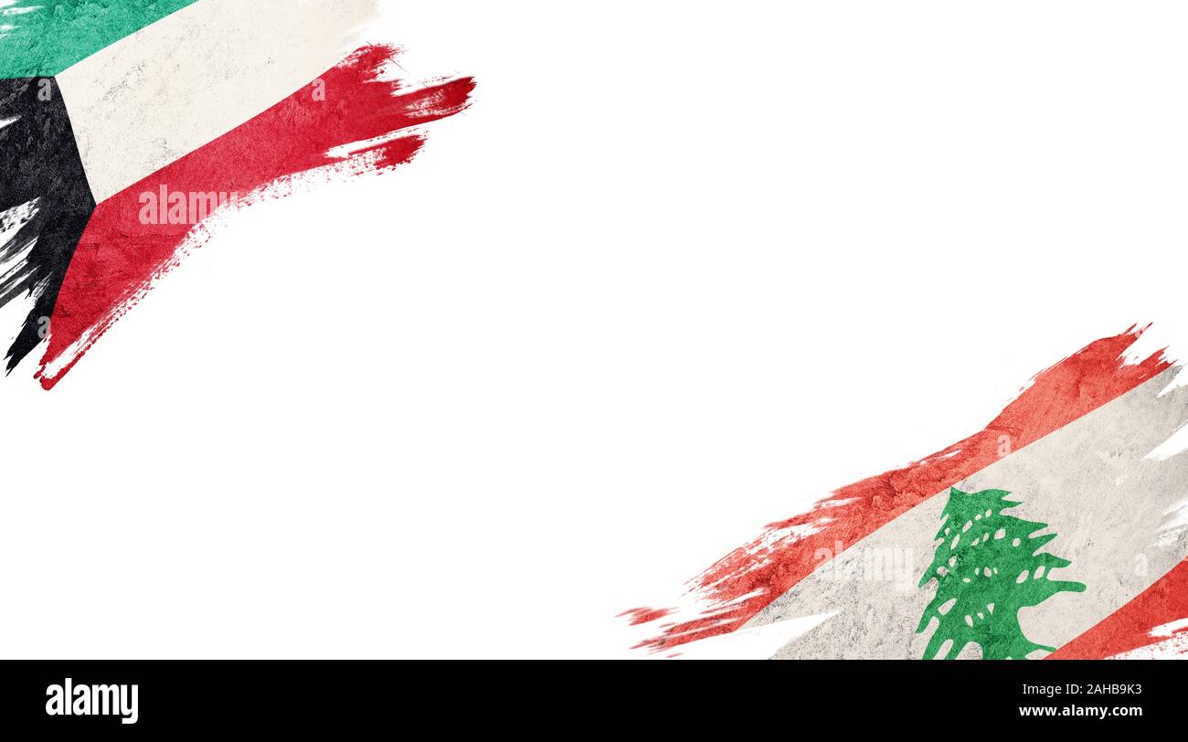 Flags of Kuwait and Lebanon on White Background Stock Photo - Alamy