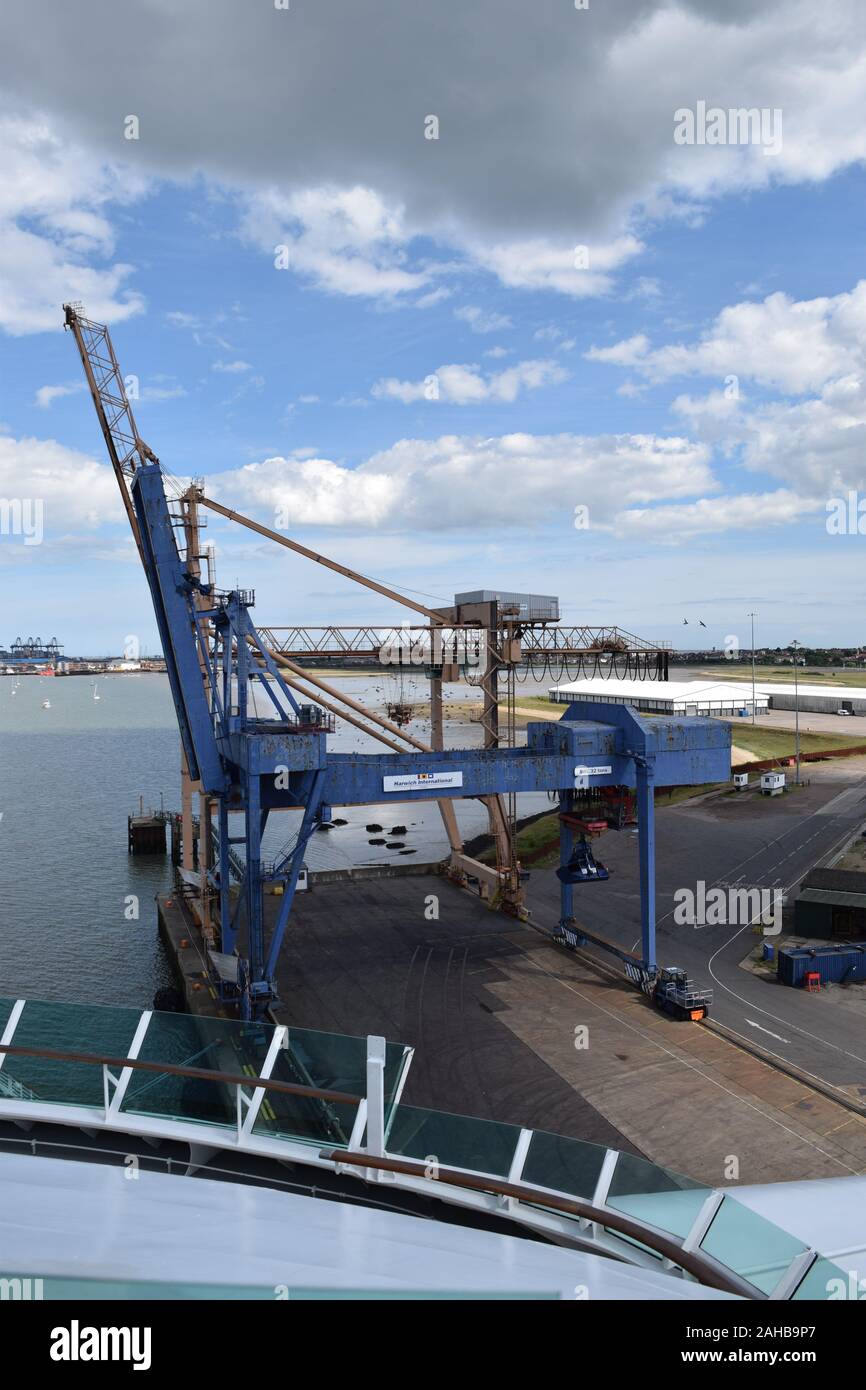 Crane and cargo handling Harwich docks, Essex, England, UK Stock Photo ...