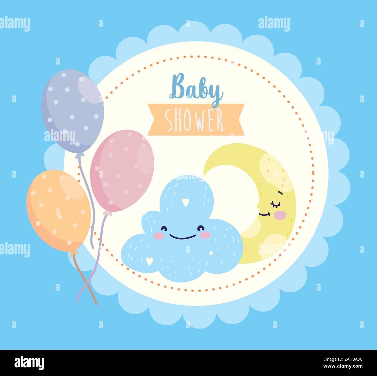 baby shower cute blue cloud and moon balloons cartoon vector ...