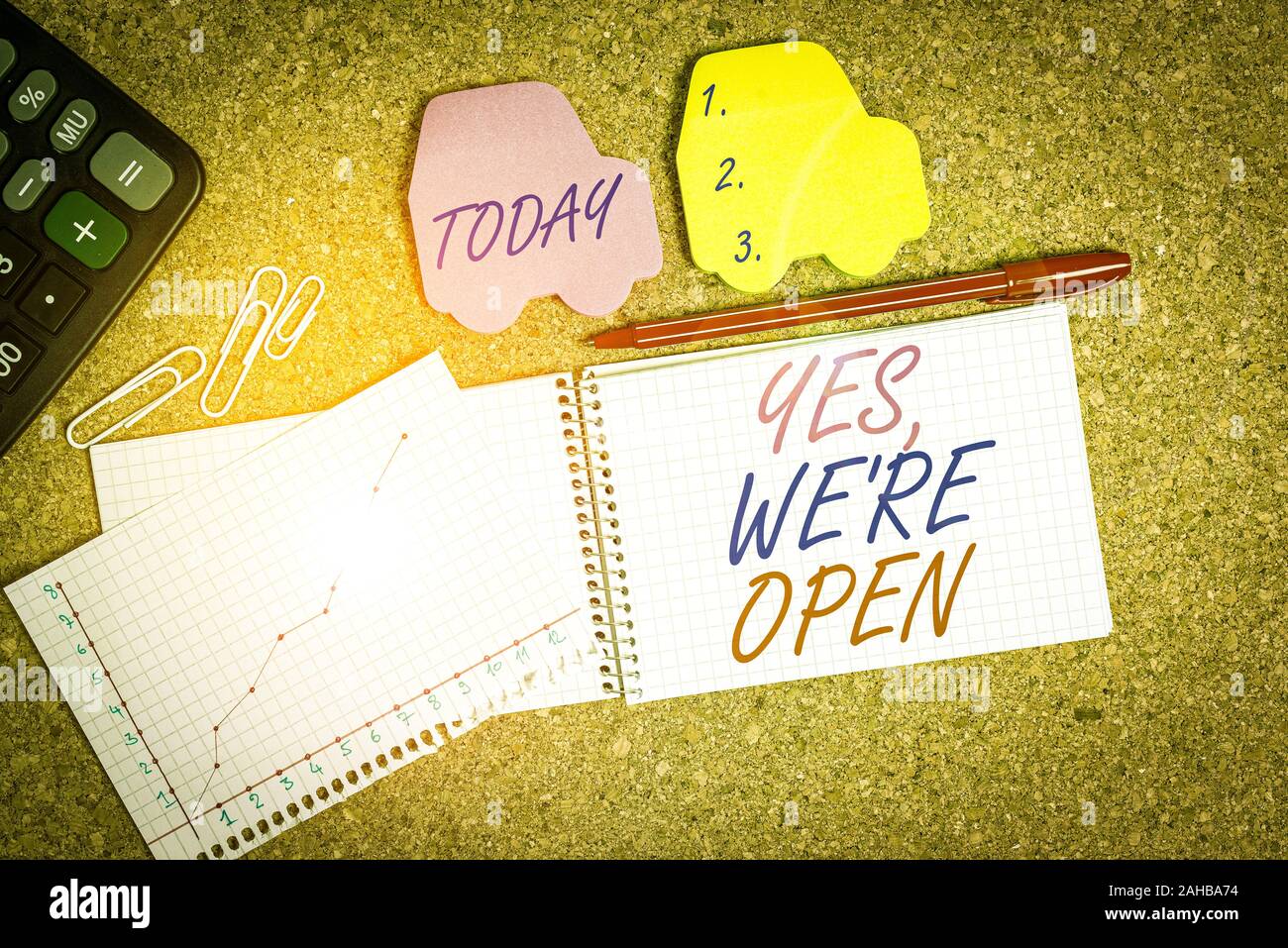 Text sign showing Yes We Re Open. Business photo text answering on ... Text sign showing Yes We Re Open. Business photo text answering on ...