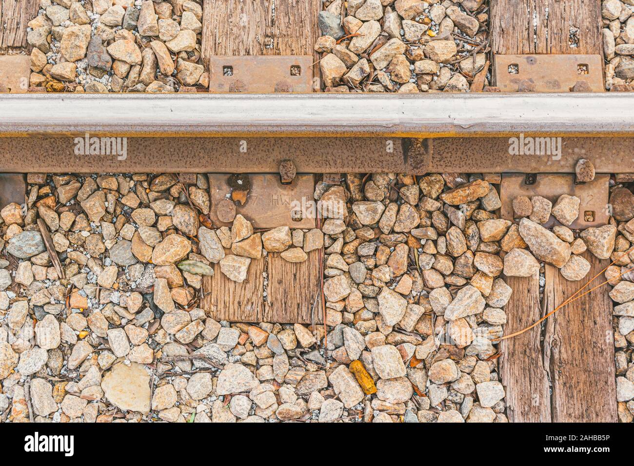 Rustic railroad wood and metal tracks background texture Stock Photo ...