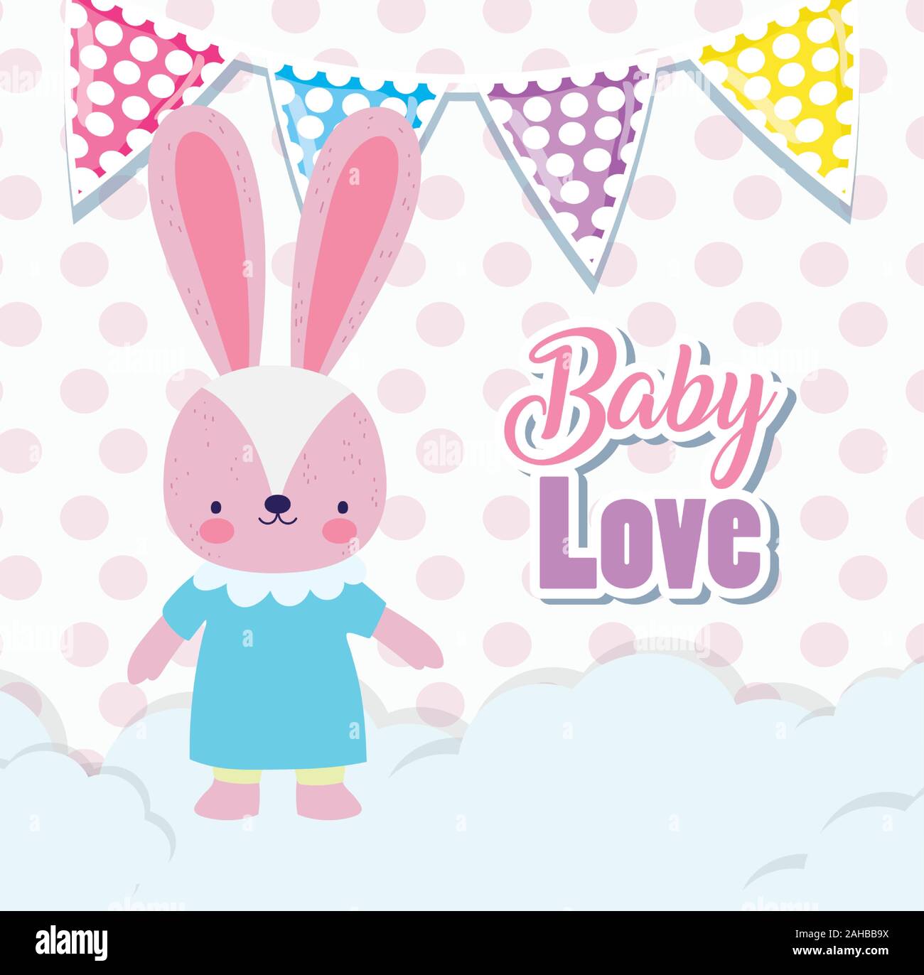 baby shower love rabbit girl with dress flags clouds decoration cartoon ...