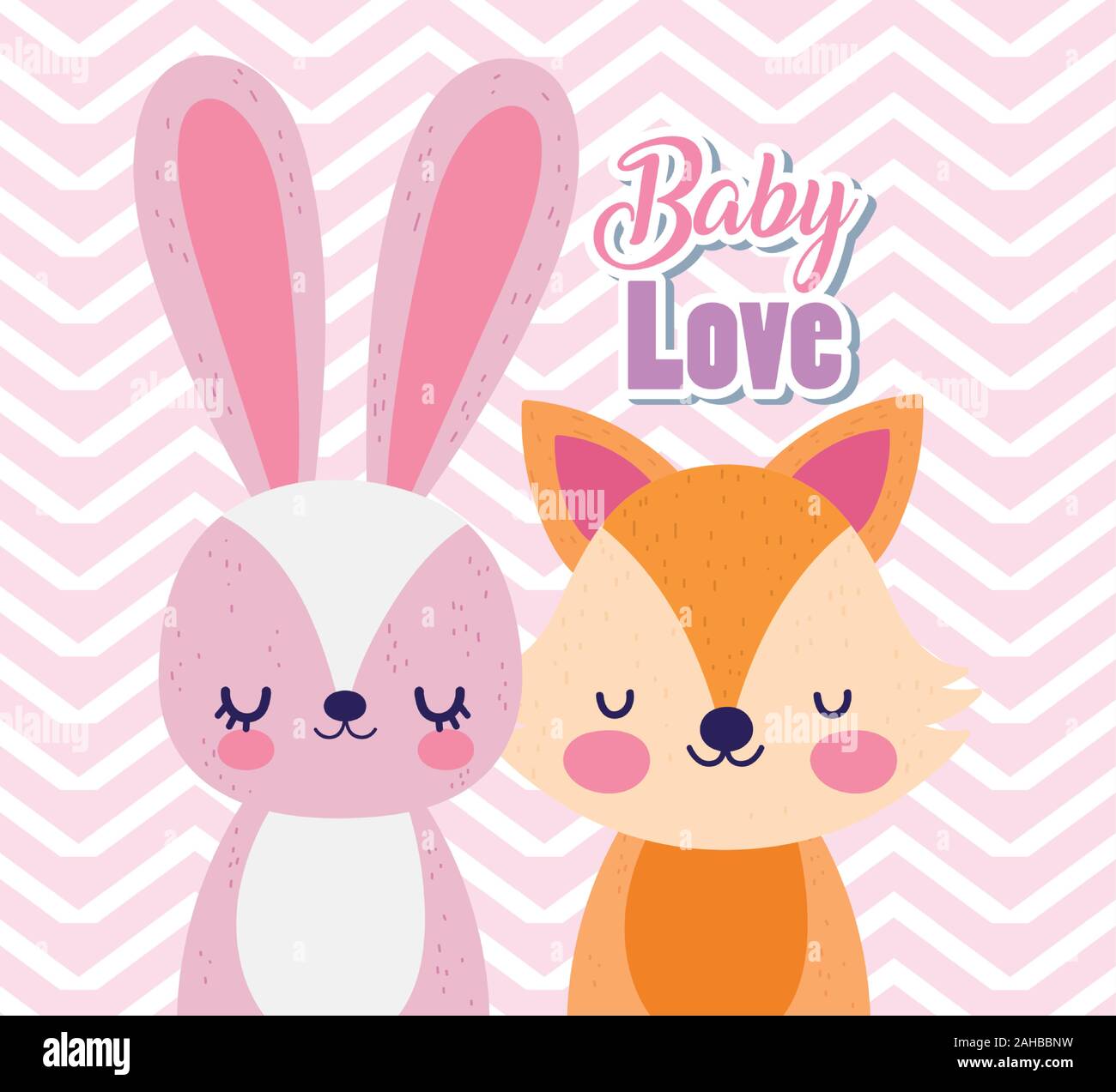 baby shower love cute fox and rabbit cartoon vector illustration Stock ...