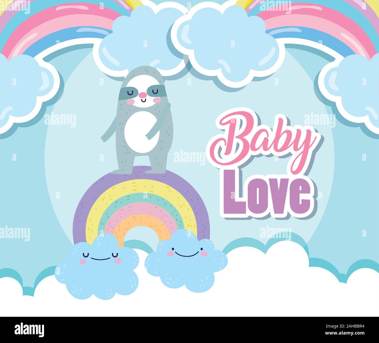 baby shower cute sloth rainbow with clouds cartoon vector illustration ...
