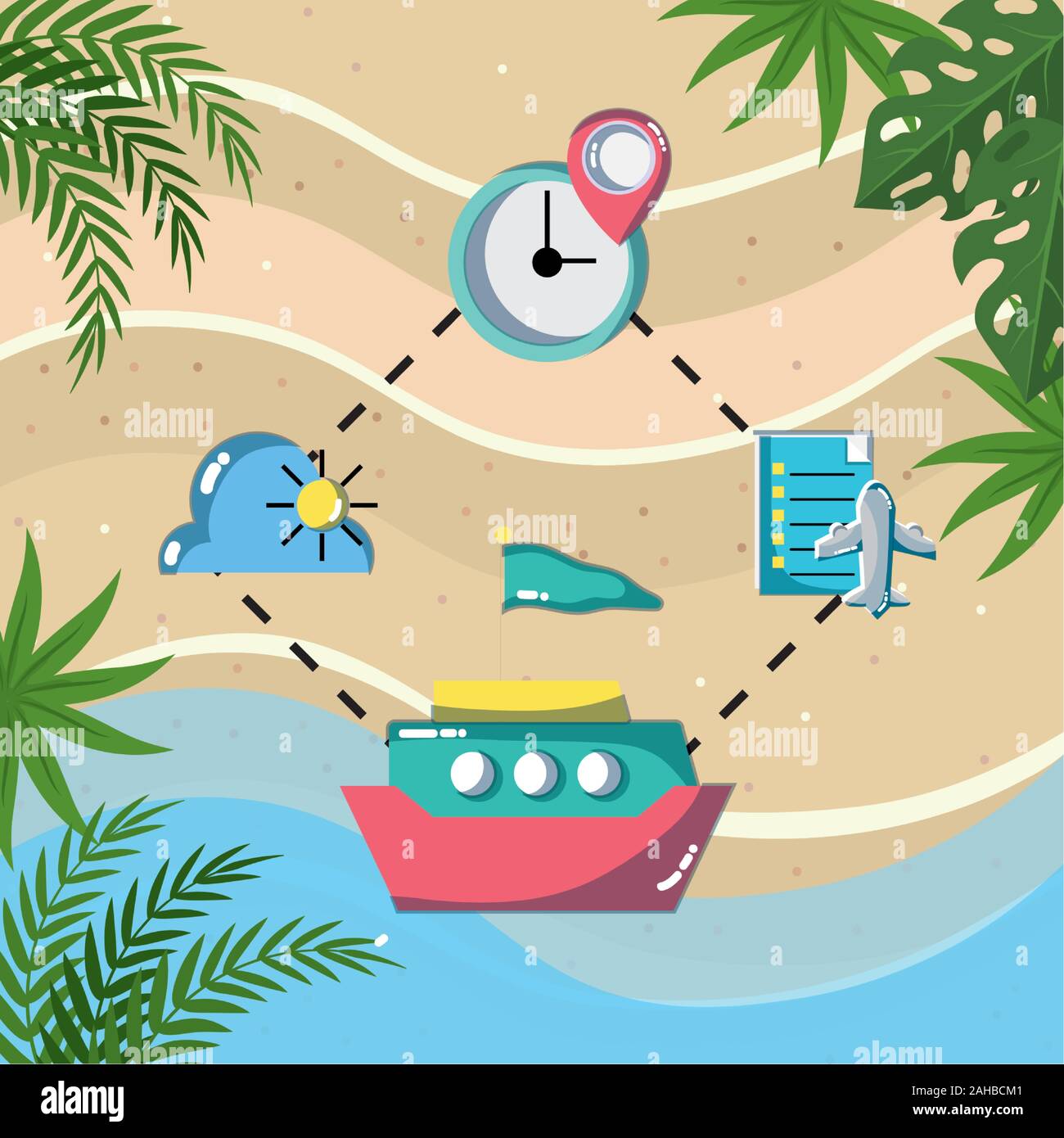plane boat clock location pin tracking tourist vacation travel vector ...