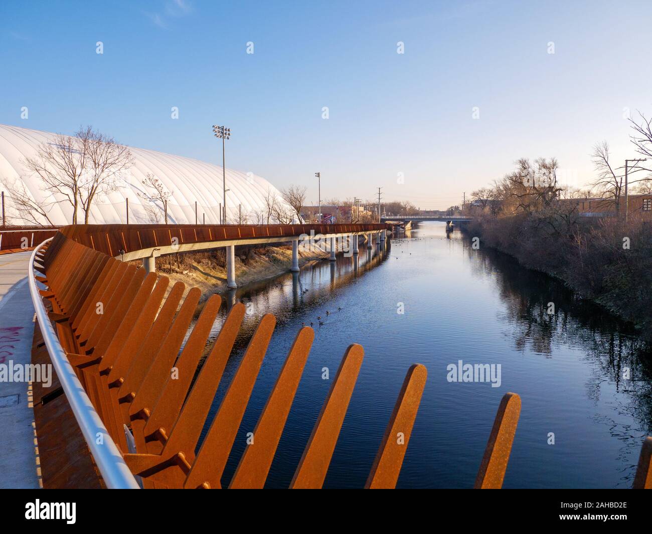Riverview Bridge, Chicago's longest pedestrian bridge. 312 RiverRun ...