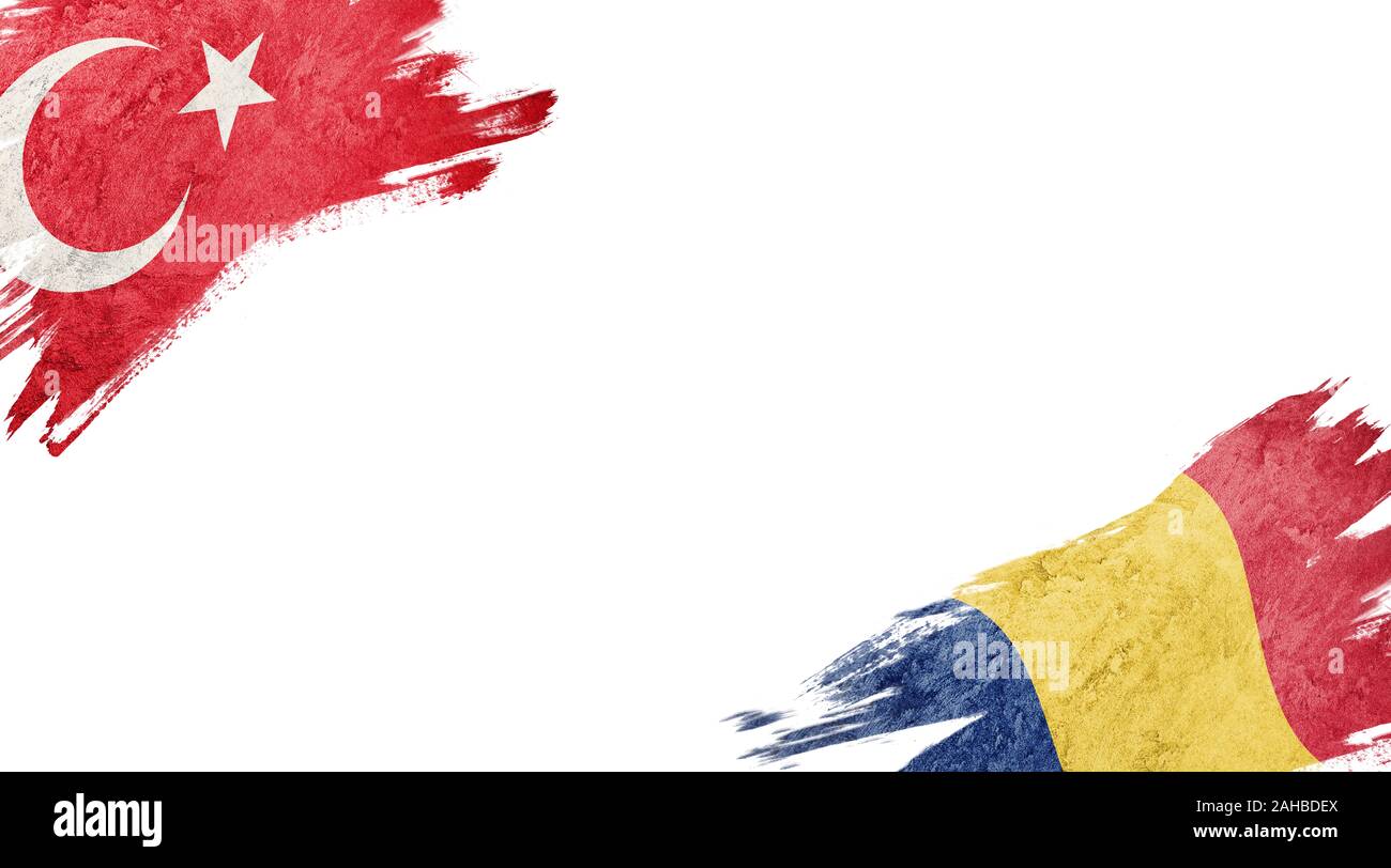 Flags of Turkey and Romania on White Background Stock Photo - Alamy