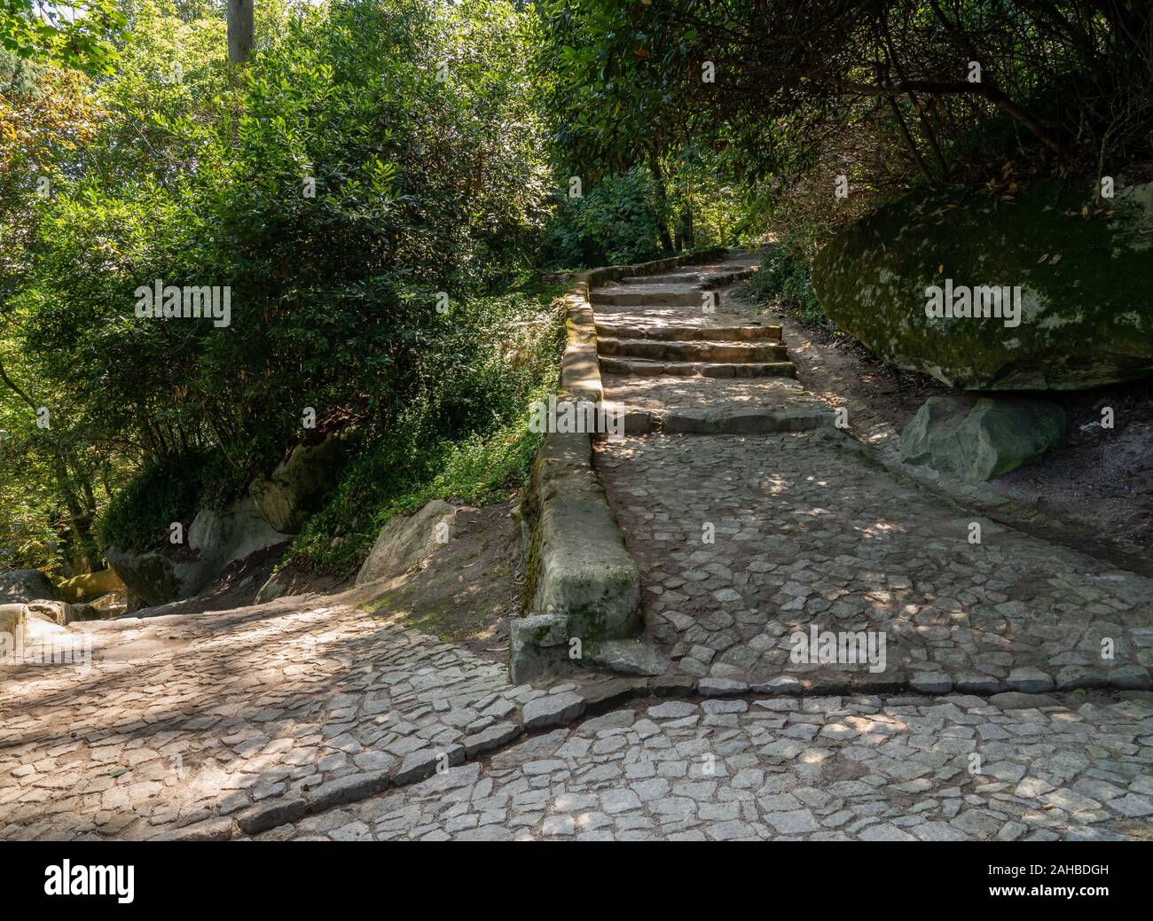 A choice of steep stone paths in the gardens above Sintra in Portugal ...