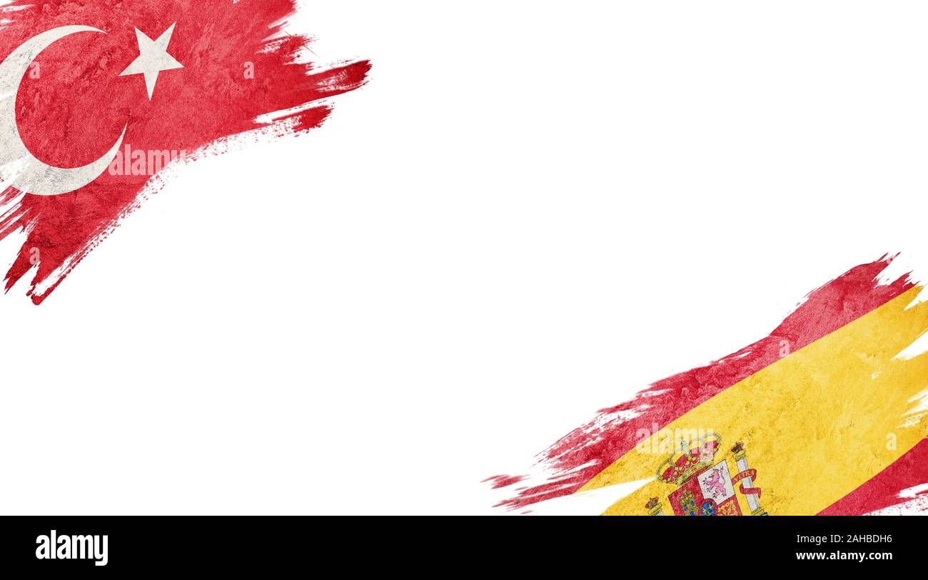 Flags of Turkey and Spain on White Background Stock Photo - Alamy