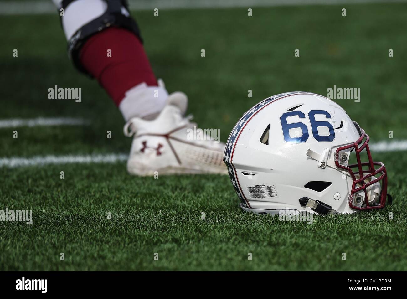 Annapolis, MD, USA. 27th Dec, 2019. The helmet of offensive lineman ...