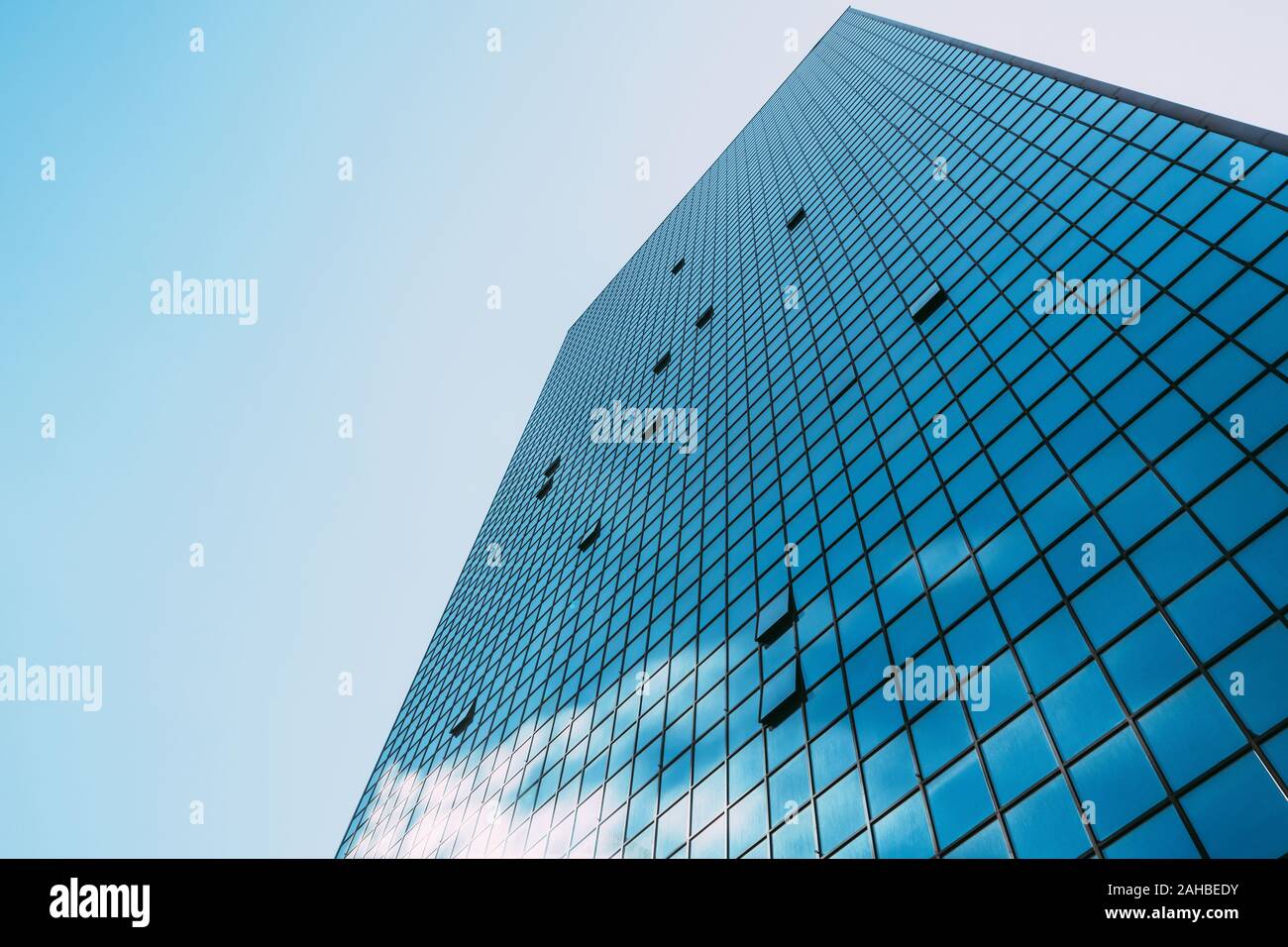 Skyscraper top floors view on blue sky background in Moscow, Russia on ...