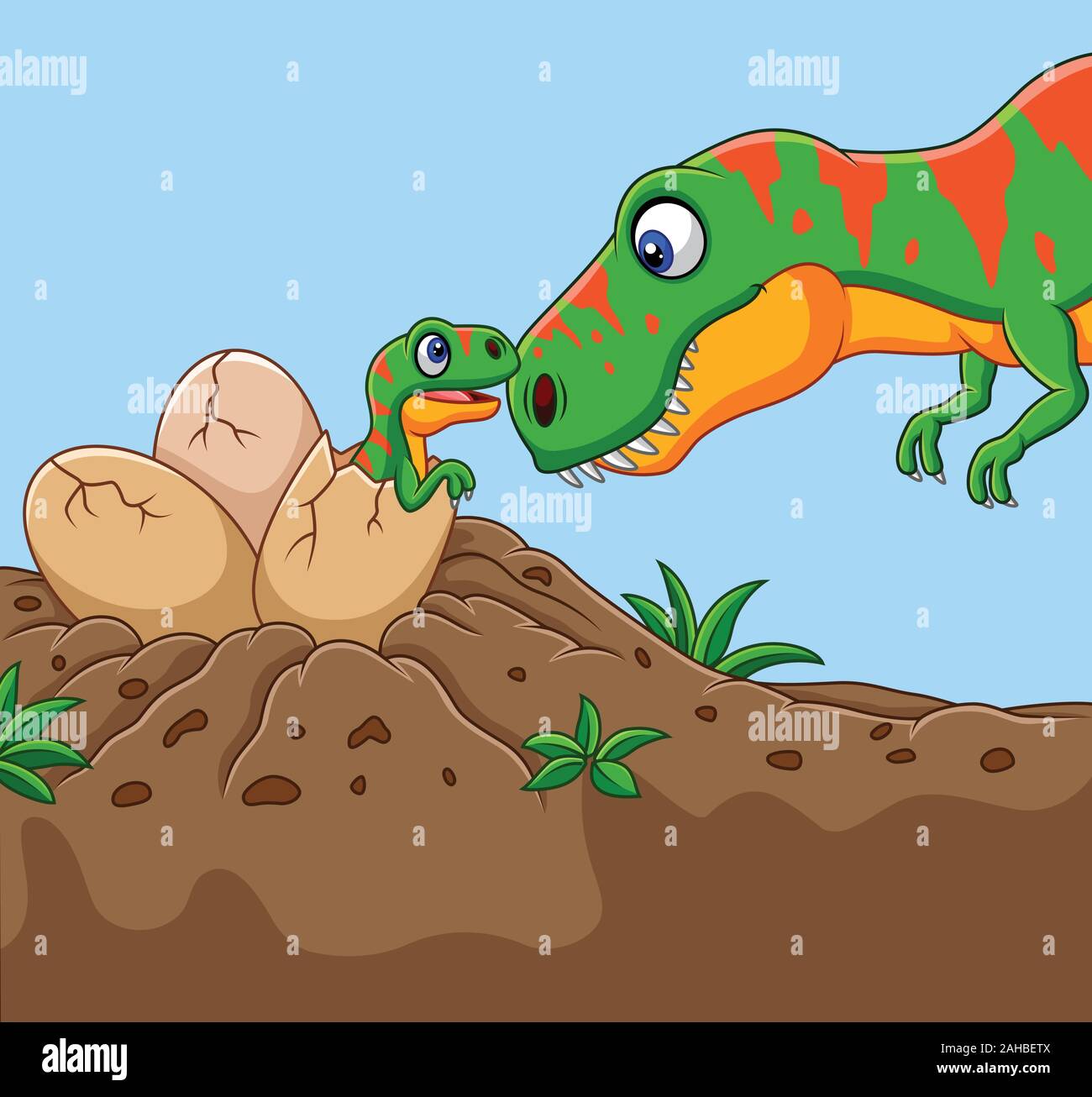 Cartoon Tyrannosaurus with her baby hatching Stock Vector Image & Art ...