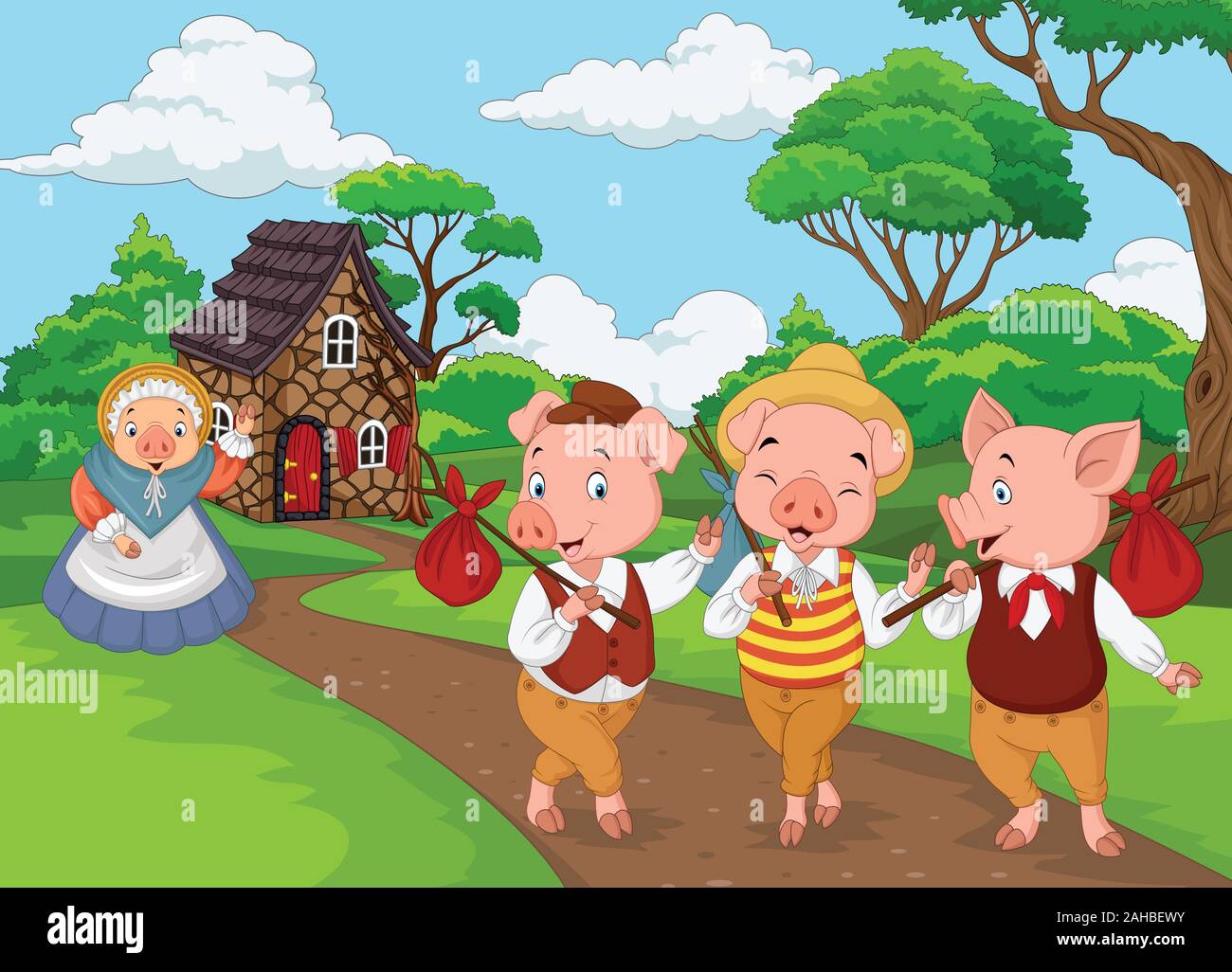 Cartoon mother pig with three little pigs Stock Vector Image & Art - Alamy