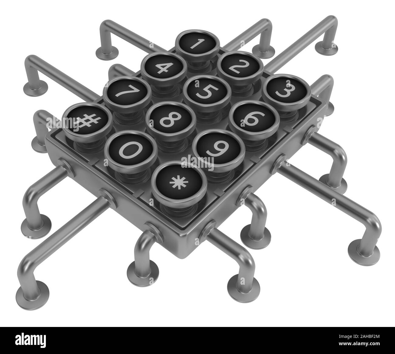 Combination type buttons keypad attached grey metal 3d illustration ...