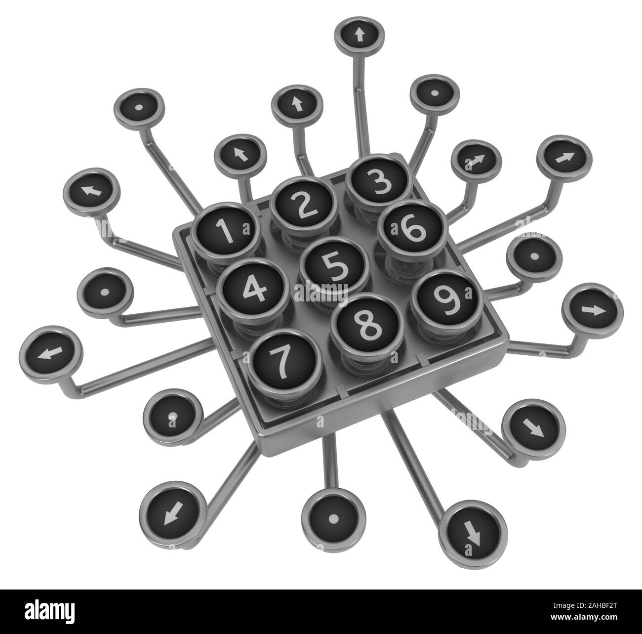 Combination type buttons keypad with extra buttons grey metal 3d ...