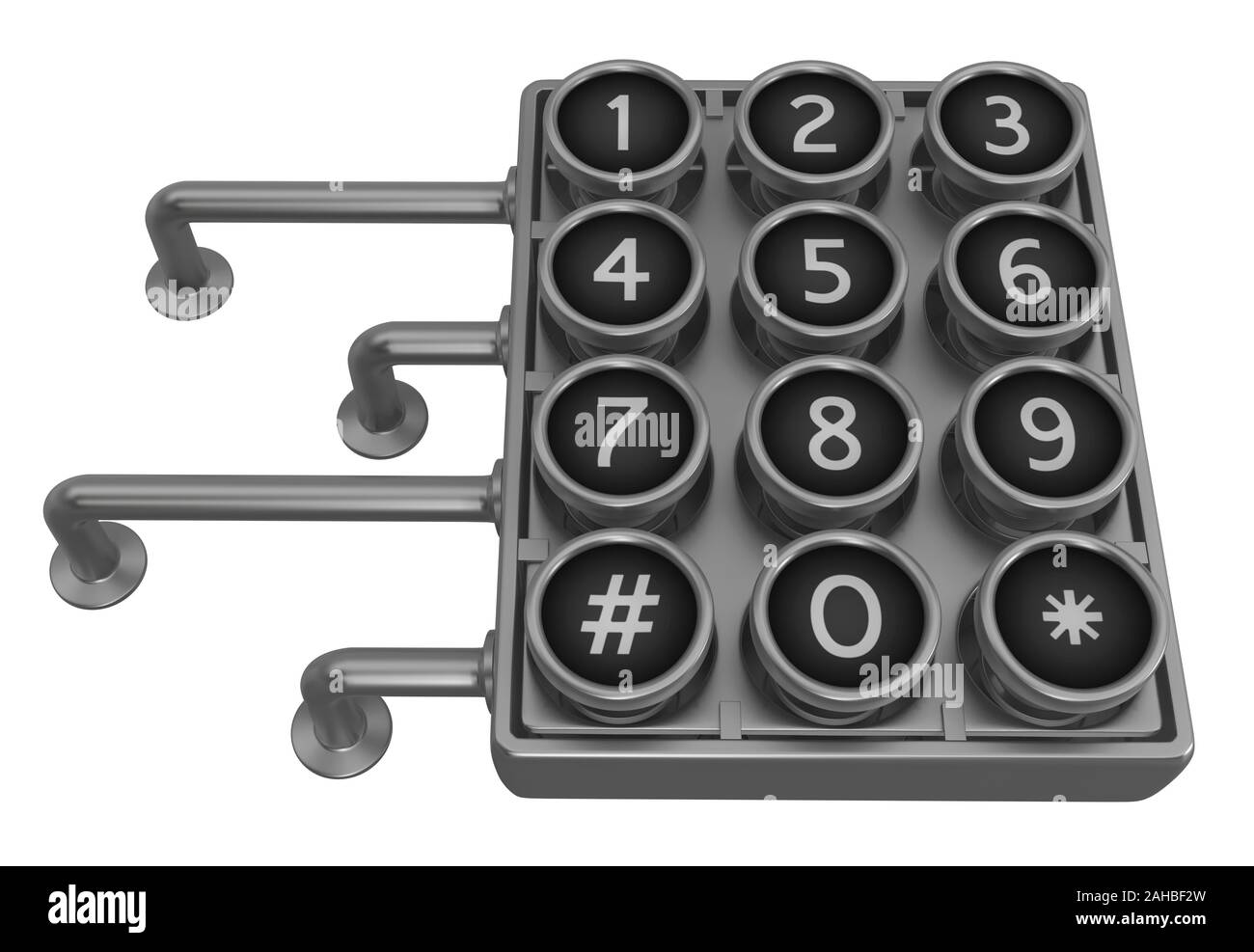 Combination type buttons keypad attached on one side, grey metal 3d ...