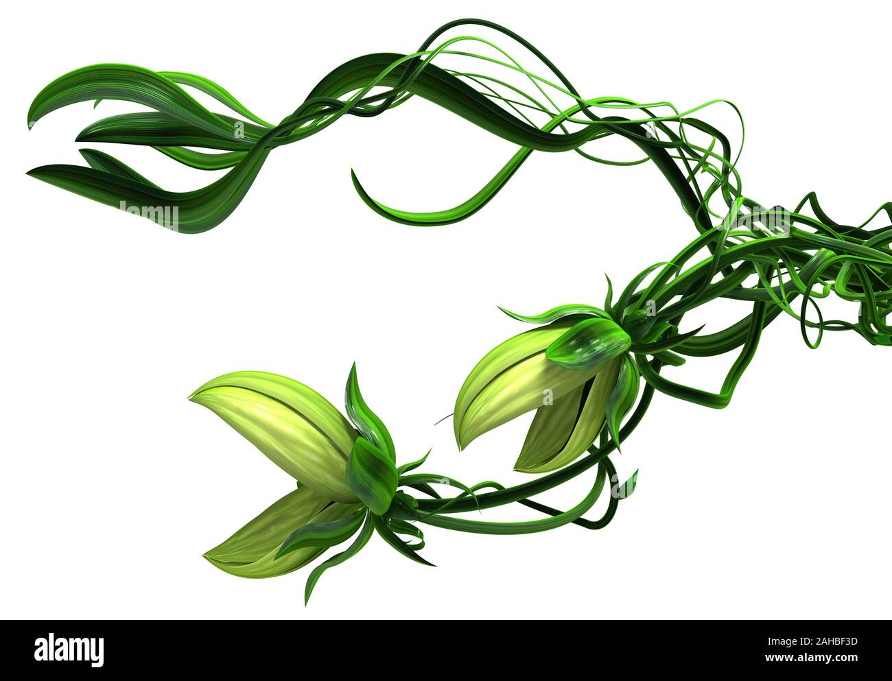 Plant growing green biting vines leaf arm, 3d illustration, horizontal ...