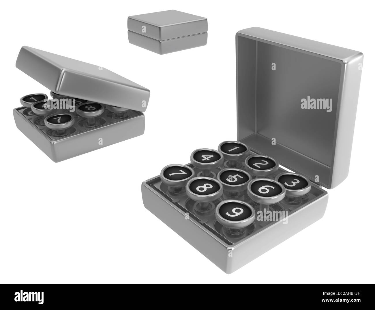 Combination type buttons keypad boxed with small lid open and closed ...