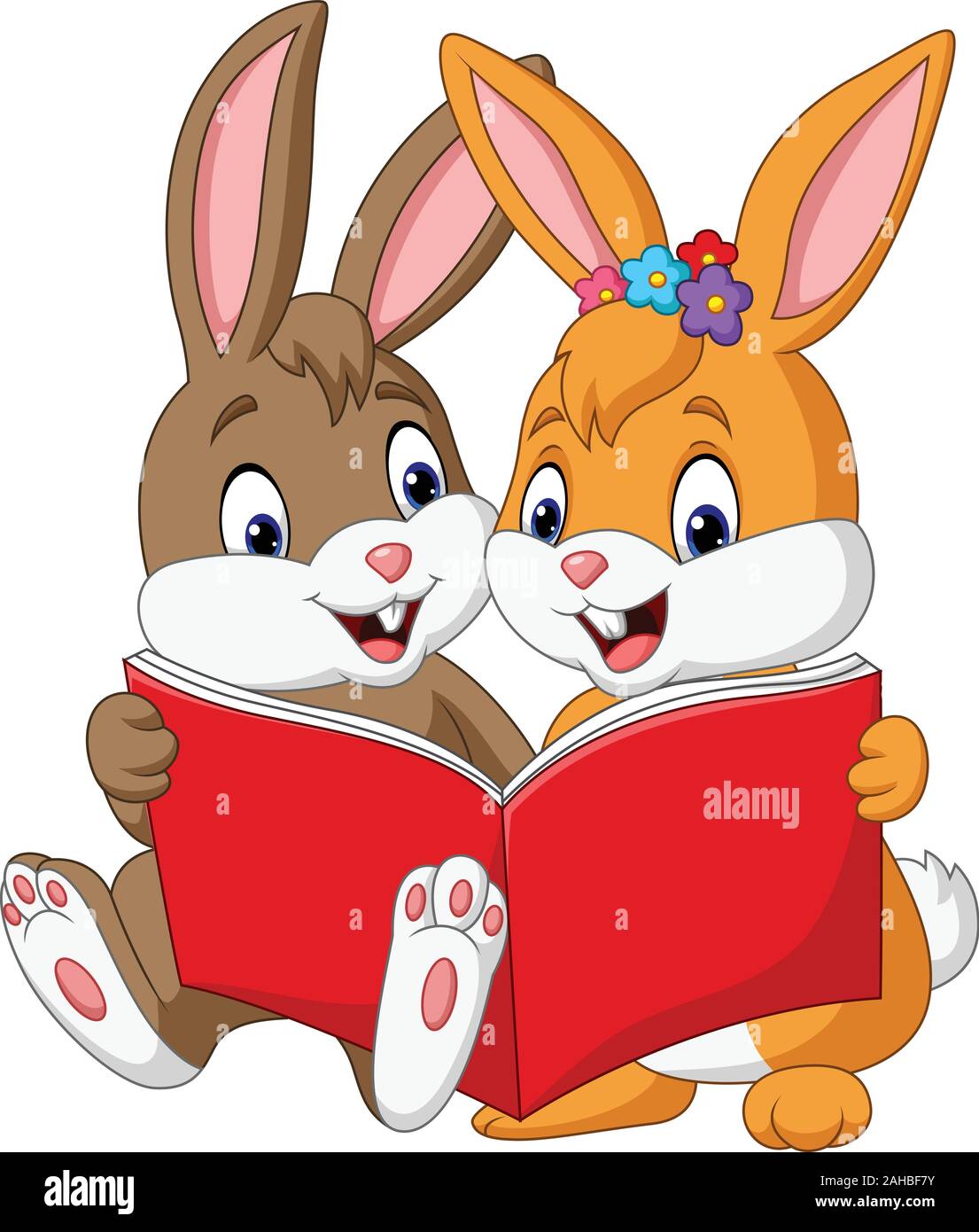 Cartoon couple of rabbits reading a book Stock Vector Image & Art - Alamy