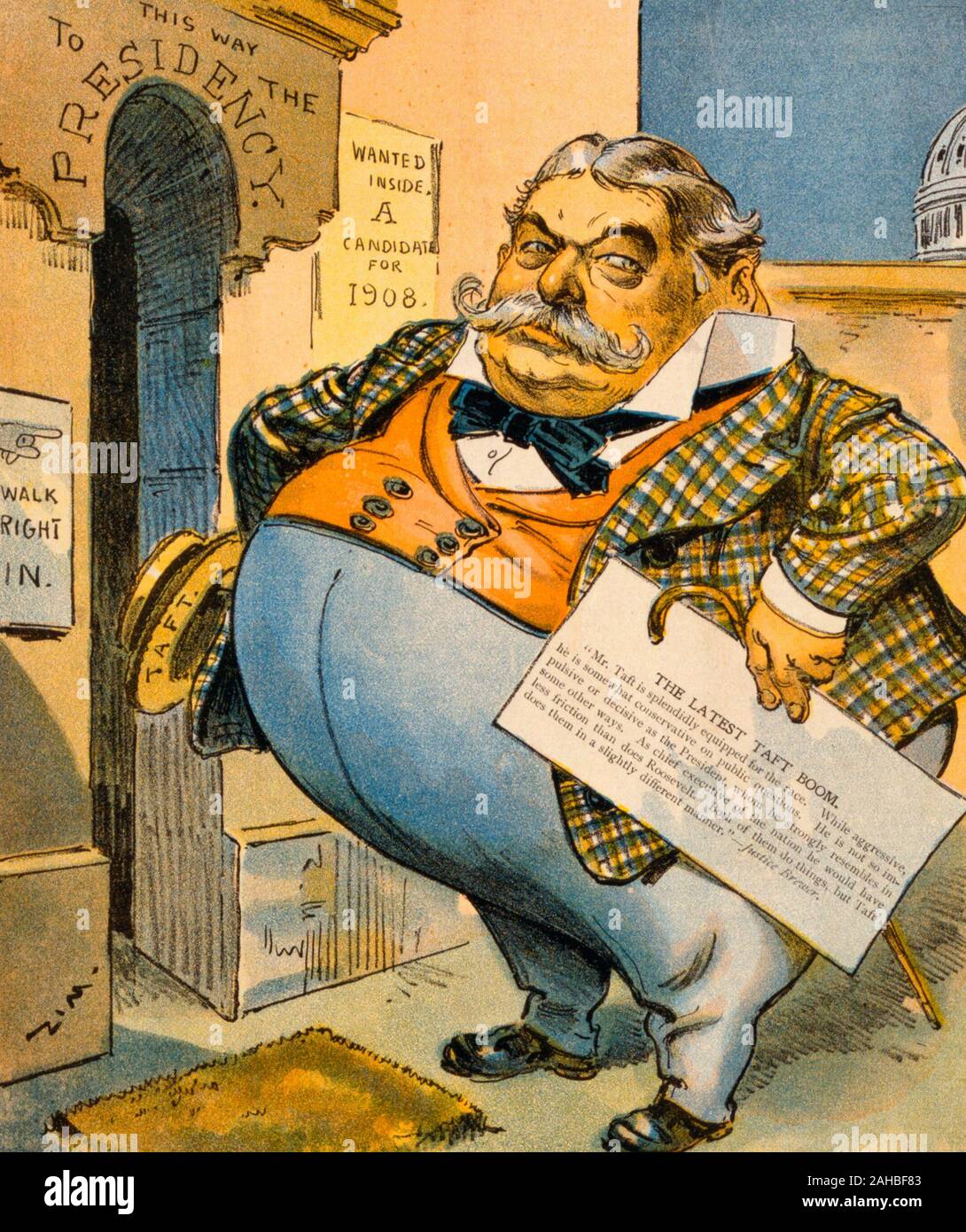 The large-ical candidate. William Howard Taft standing at door of the ...