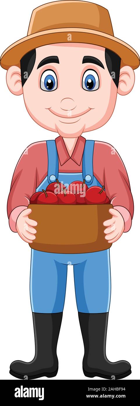 Farmer holding basket apples Stock Vector Images - Alamy