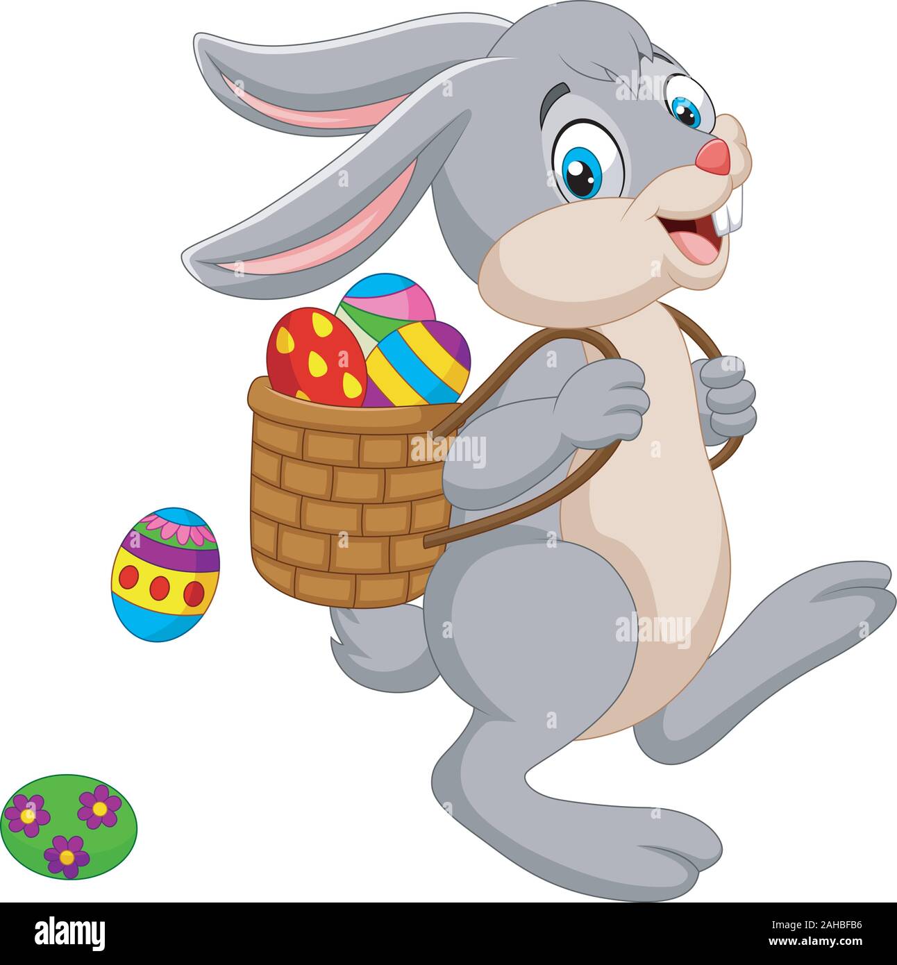 Cartoon Easter Bunny carrying basket of an Easter egg Stock Vector ...