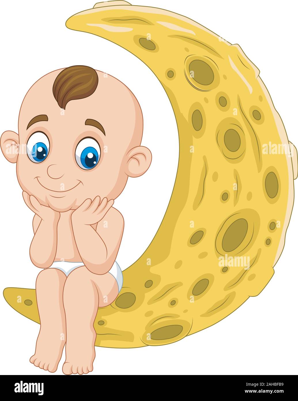 Cartoon baby boy sitting on the moon Stock Vector Image & Art - Alamy