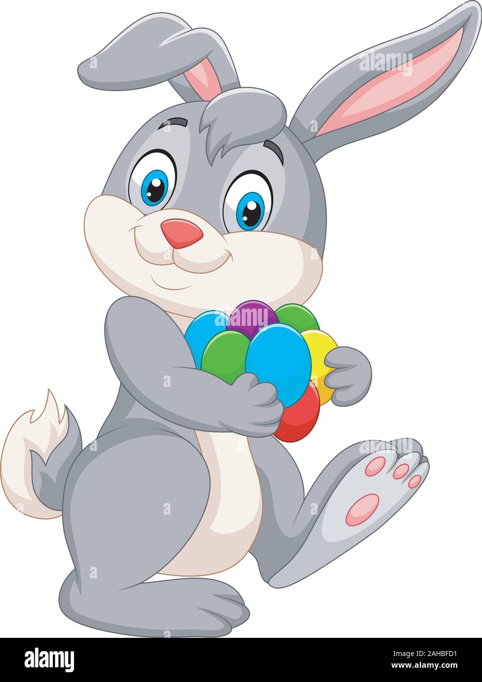 Cartoon Easter Bunny Carrying Colorful Eggs Stock Vector Image And Art