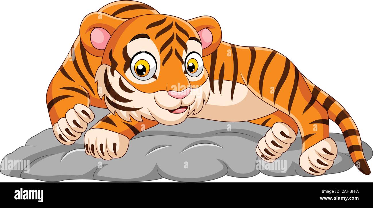 Cartoon tiger laying down on stone Stock Vector Image & Art - Alamy