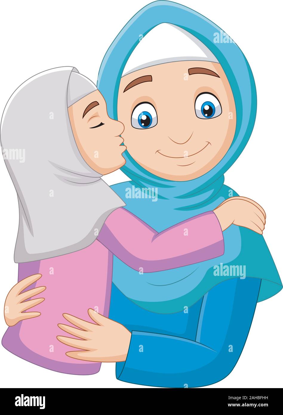 Muslim girl kissing her mother's cheek Stock Vector Image & Art - Alamy