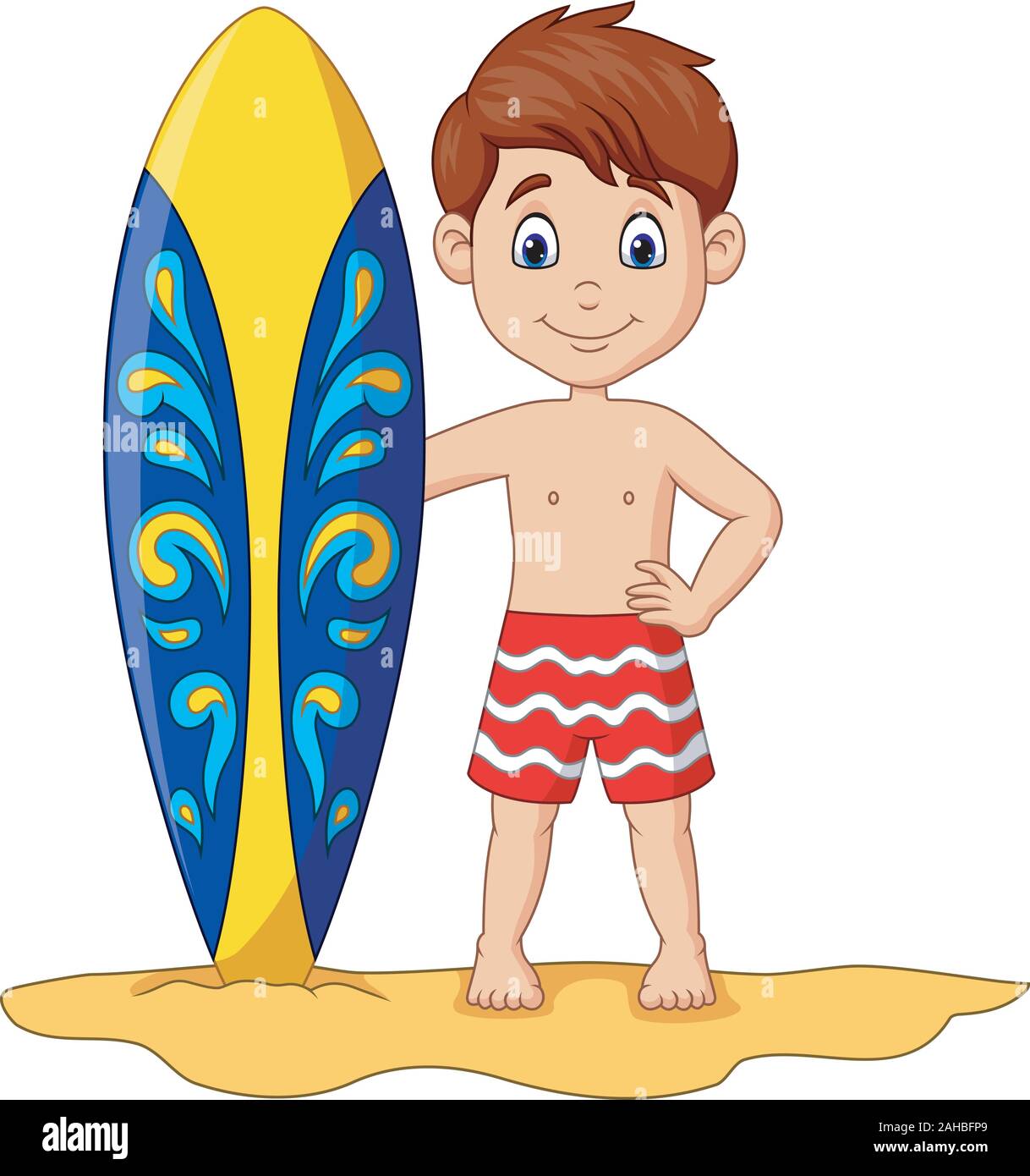 Cartoon little kid holding surfboard Stock Vector Image & Art - Alamy
