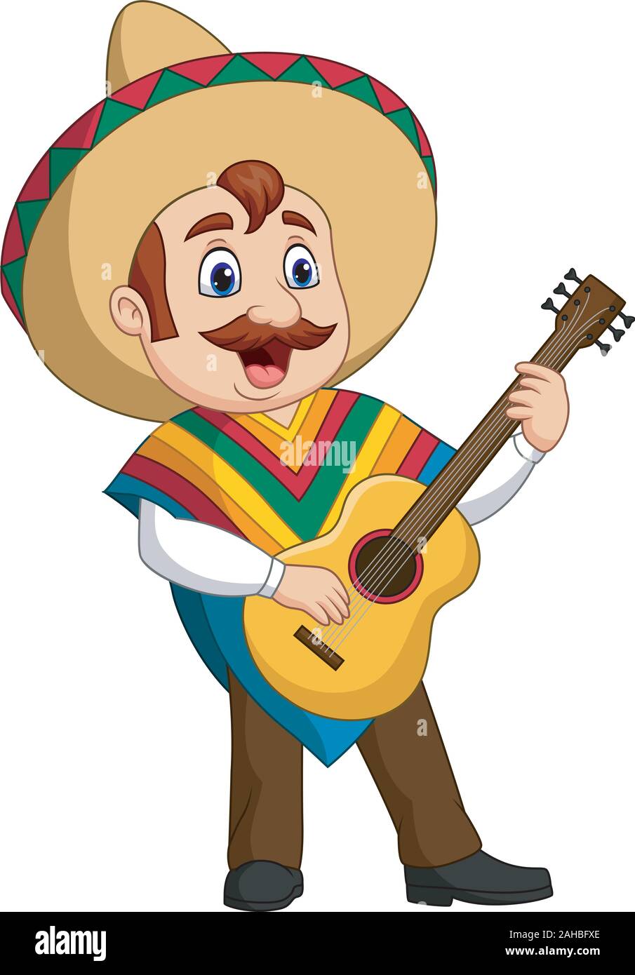Cartoon of Mexican man playing the guitar and singing Stock Vector ...