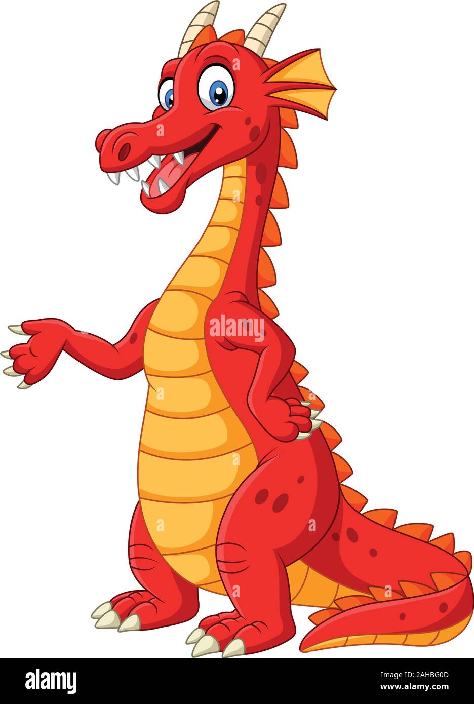 Cartoon happy red dragon presenting Stock Vector Image & Art - Alamy