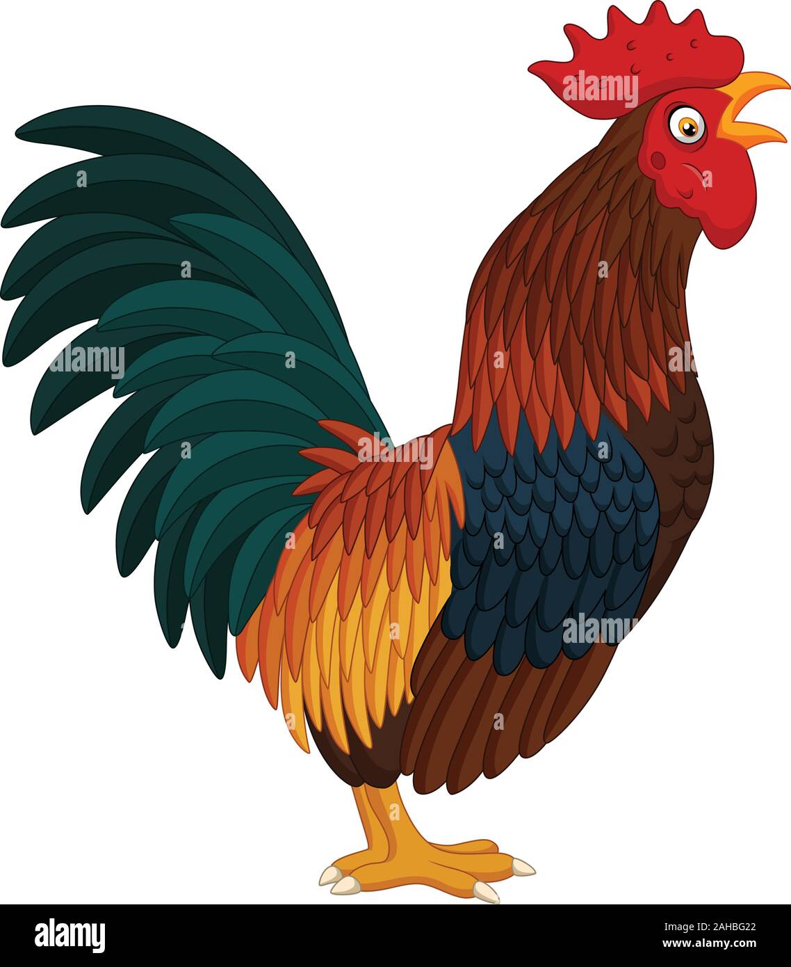 Cartoon rooster crowing on white background Stock Vector Image & Art ...