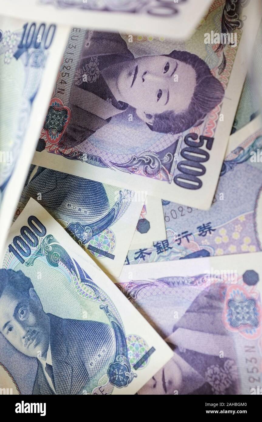 Closeup of Japanese Yen Banknotes. The Yen is the currency from Japan ...