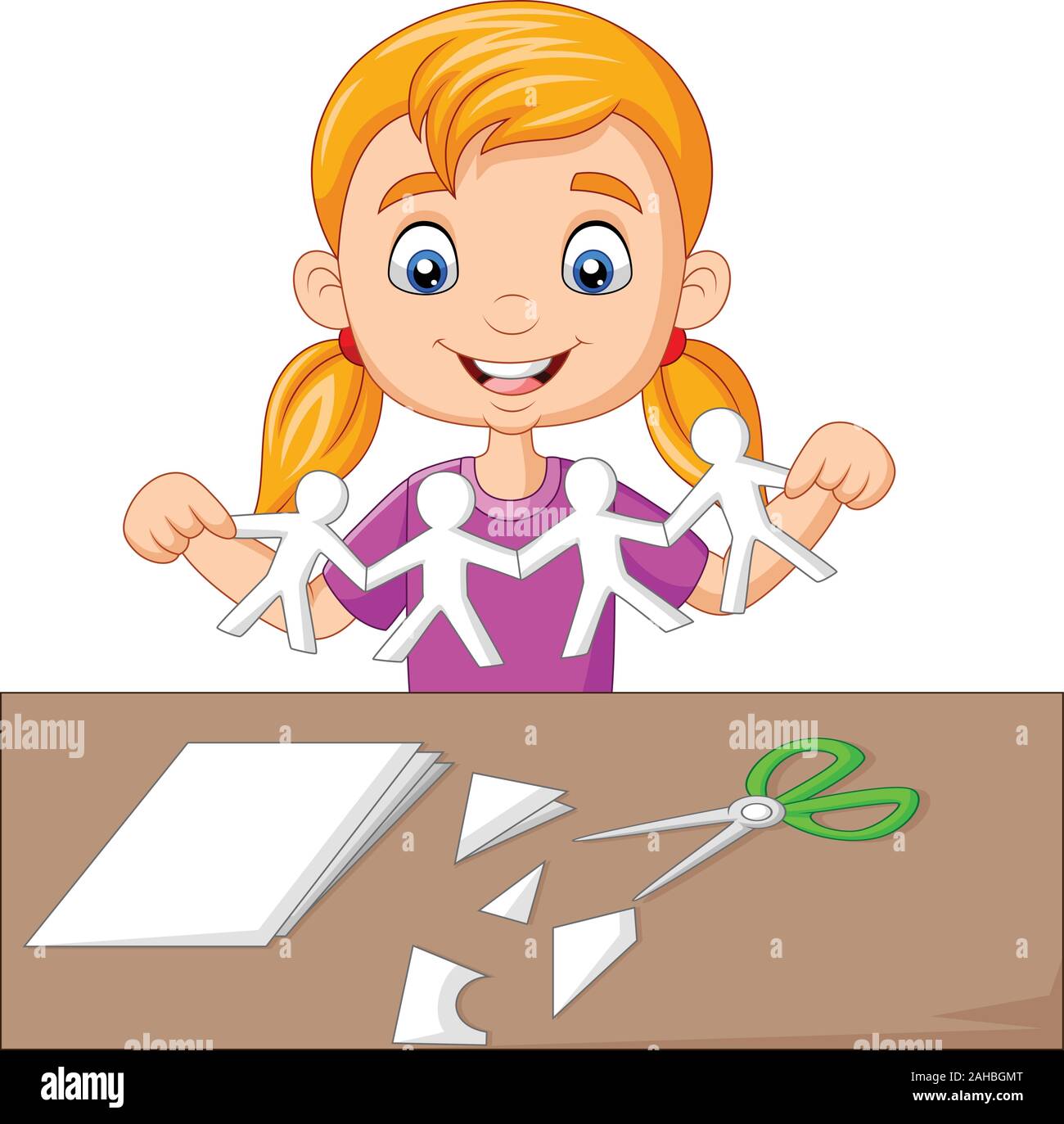Cartoon little girl making paper people Stock Vector Image & Art - Alamy