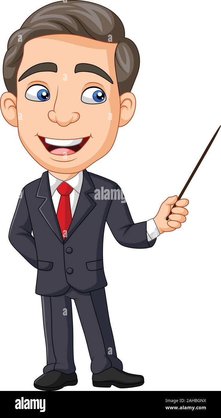 Cartoon young businessman presenting with a pointer Stock Vector Image ...