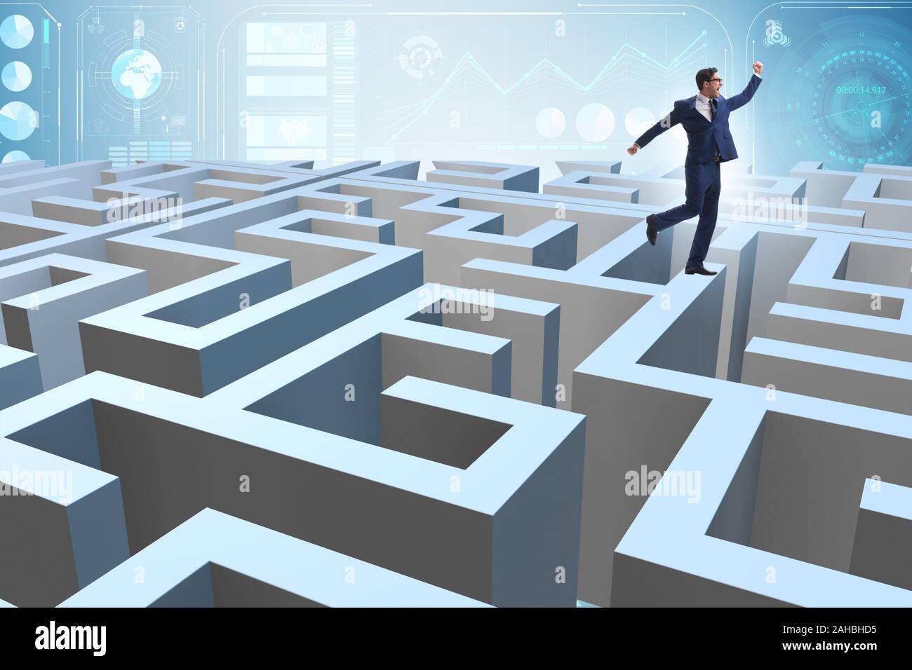 The businessman trying to escape from maze Stock Photo - Alamy