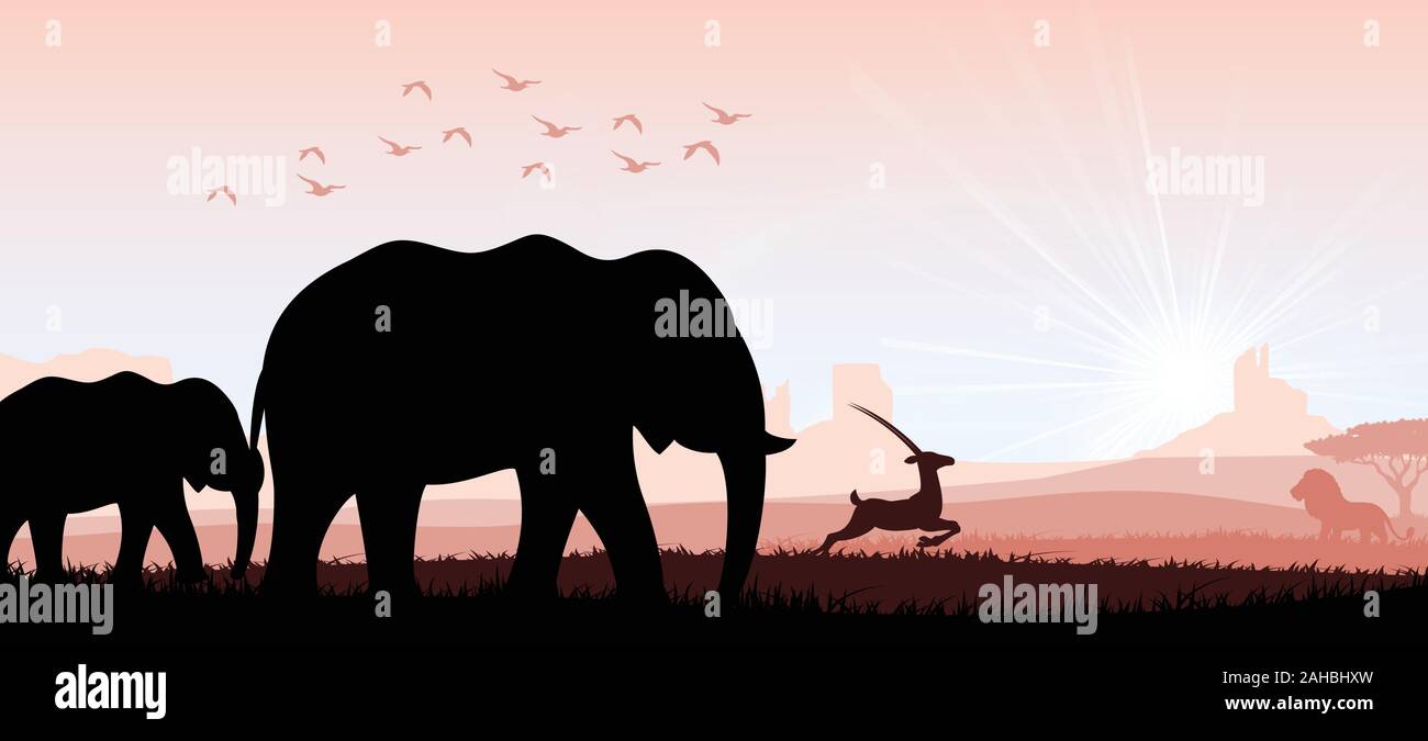 Elephant family with deer and birds. Vector Stock Vector Image & Art ...