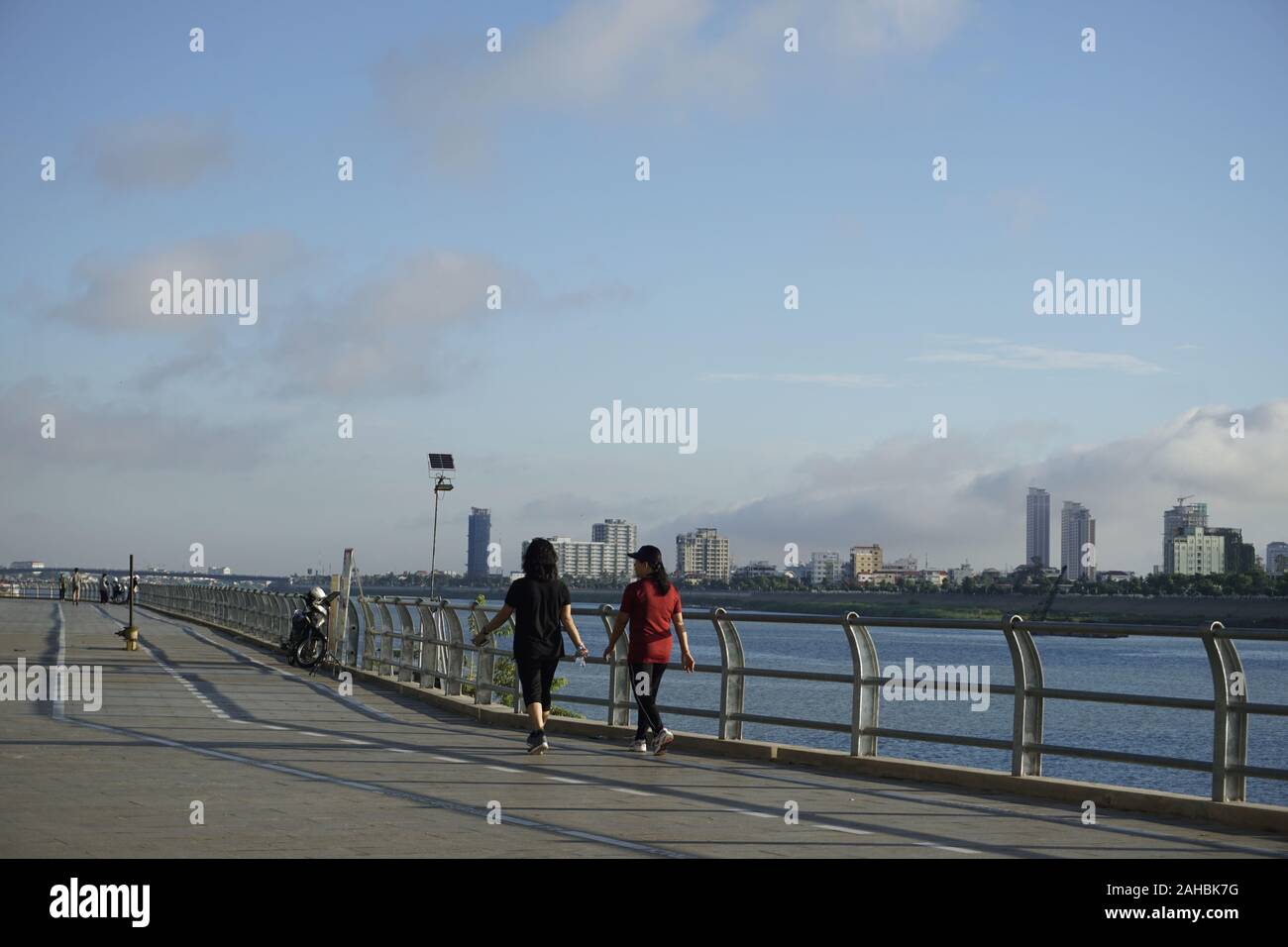 morning stroll at riverside path in Phnom Penh, Cambodia Stock Photo ...