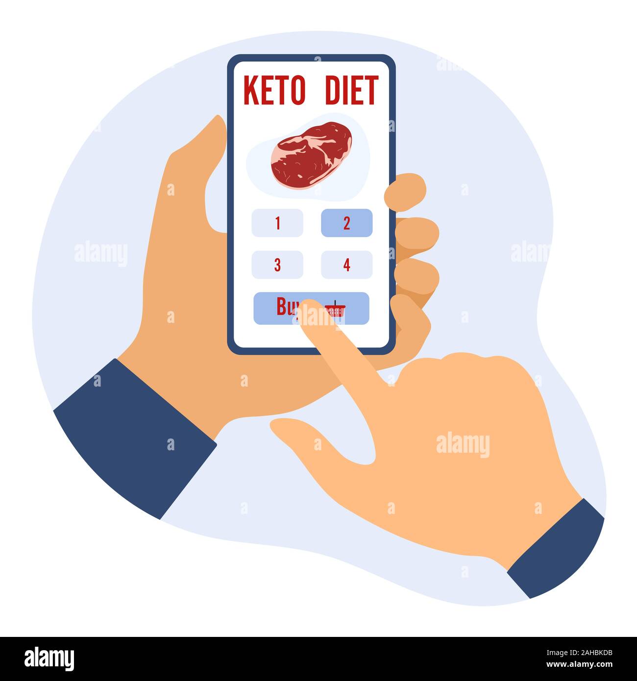 Vector illustration Hands holding phone, choice, purchase keto diet ...