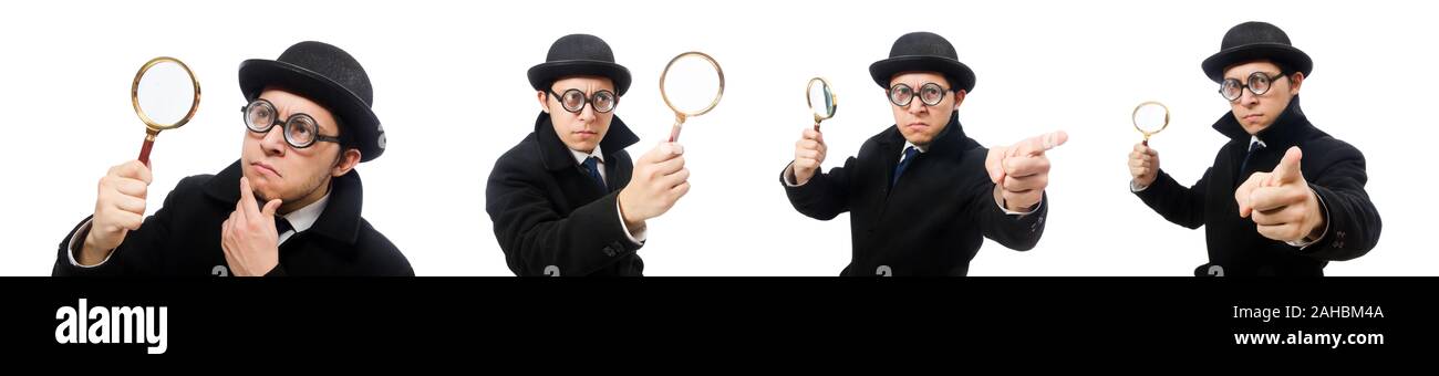 The detective with magnifying glass isolated on white Stock Photo - Alamy