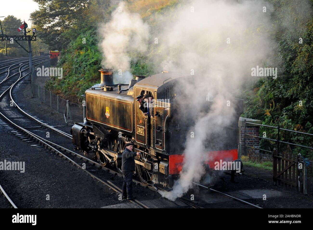 The crew of a steam loco at the Severn Valley Railway receive ...
