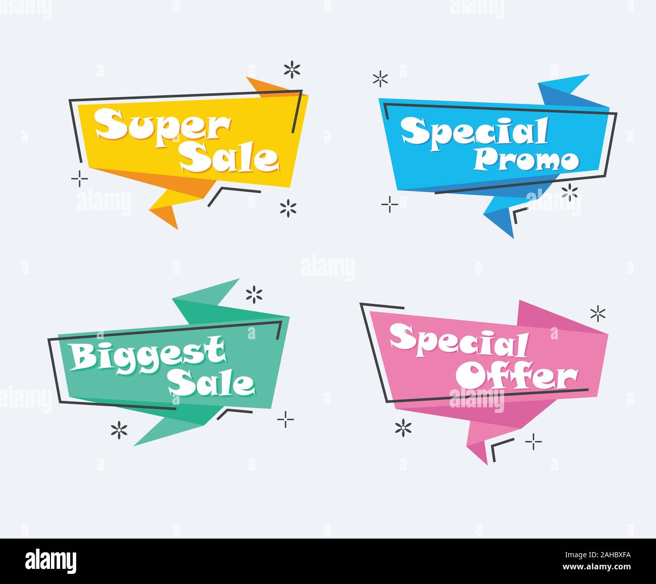 Flat linear promotion balloon and banner popup, scroll, badge, price ...