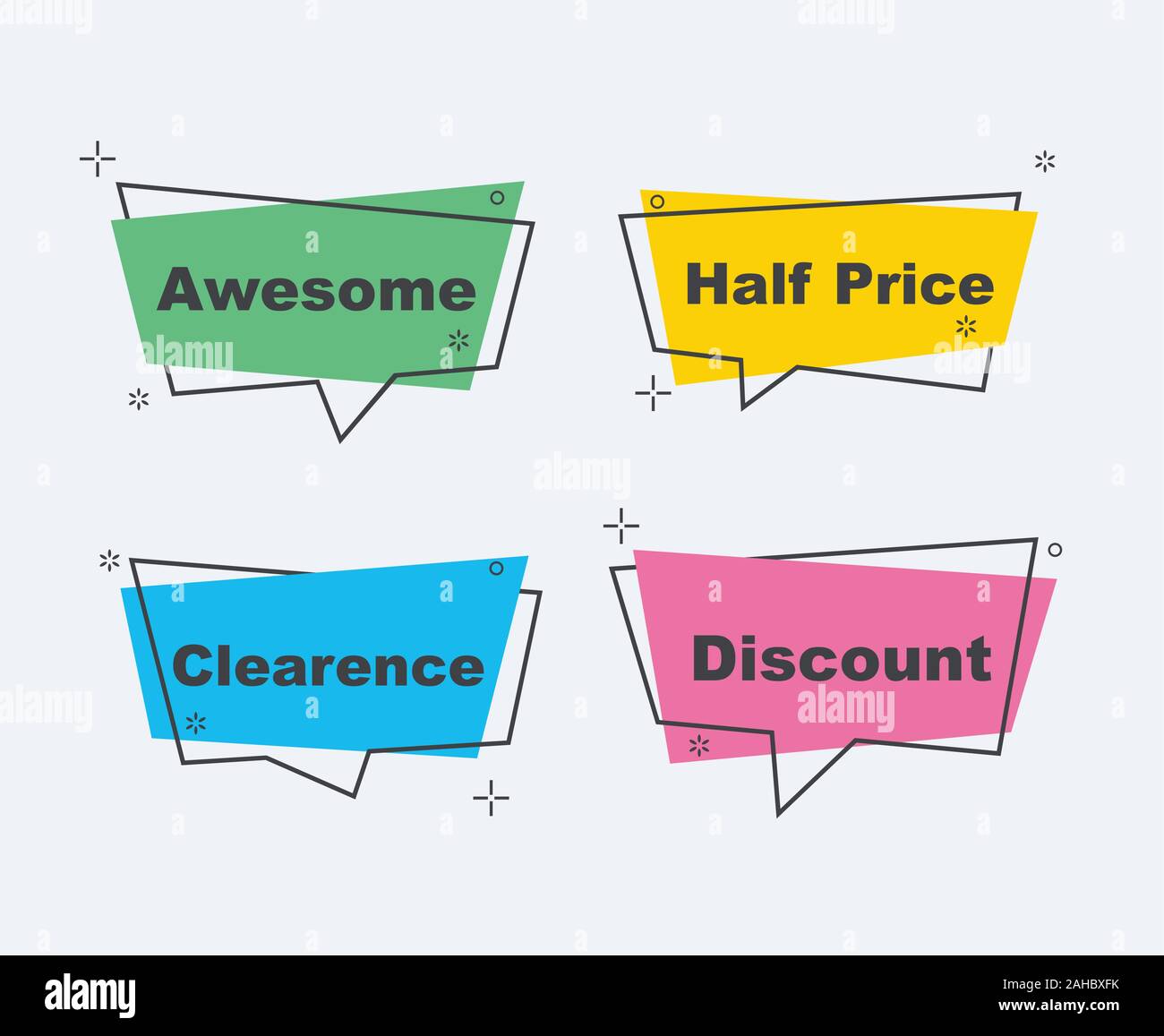 Flat linear promotion balloon and banner popup, scroll, badge, price ...