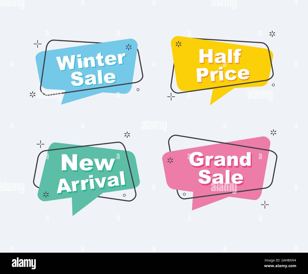 Flat linear promotion balloon and banner popup, scroll, badge, price ...