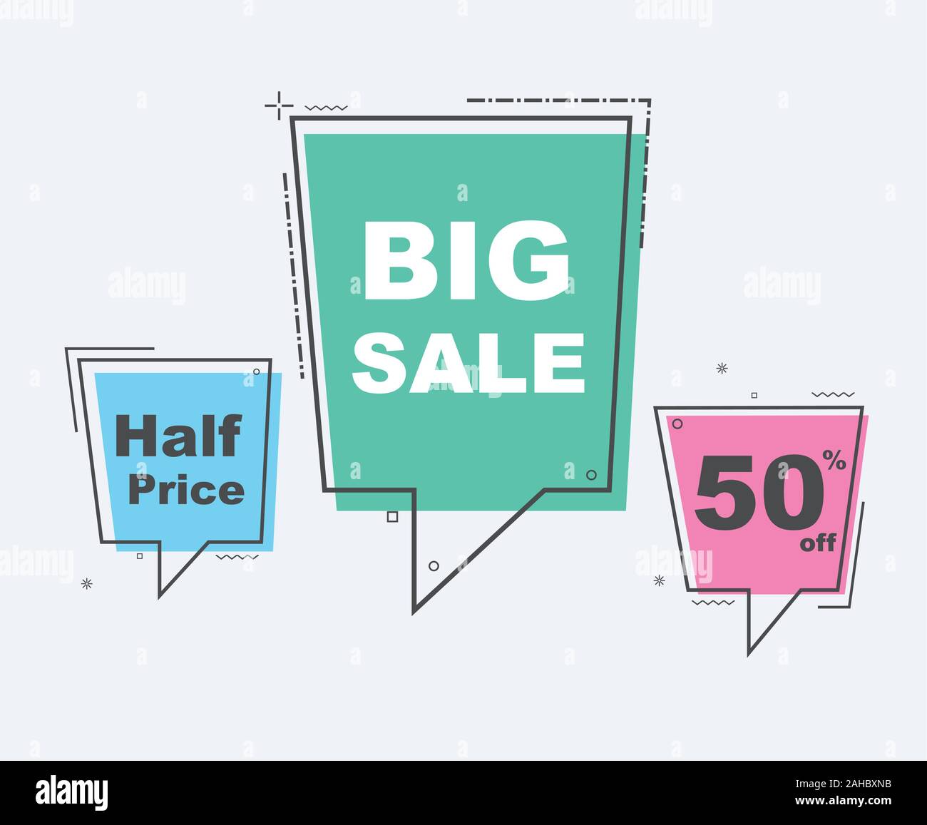 Flat linear promotion balloon and banner popup, scroll, badge, price ...