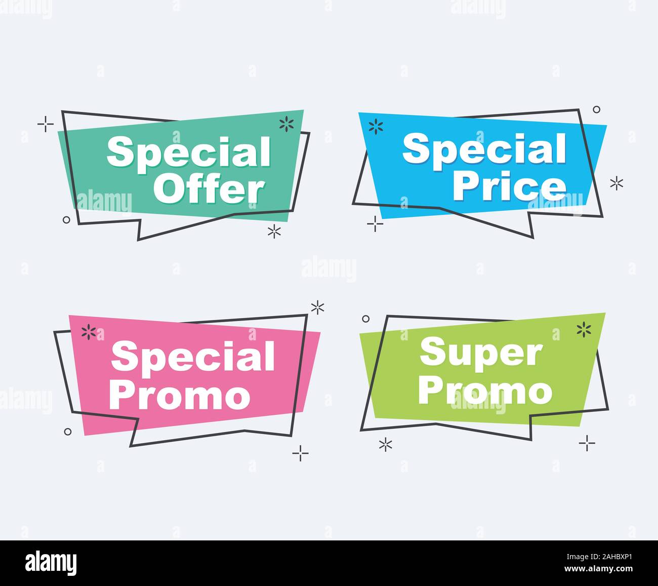 Flat linear promotion balloon and banner popup, scroll, badge, price ...